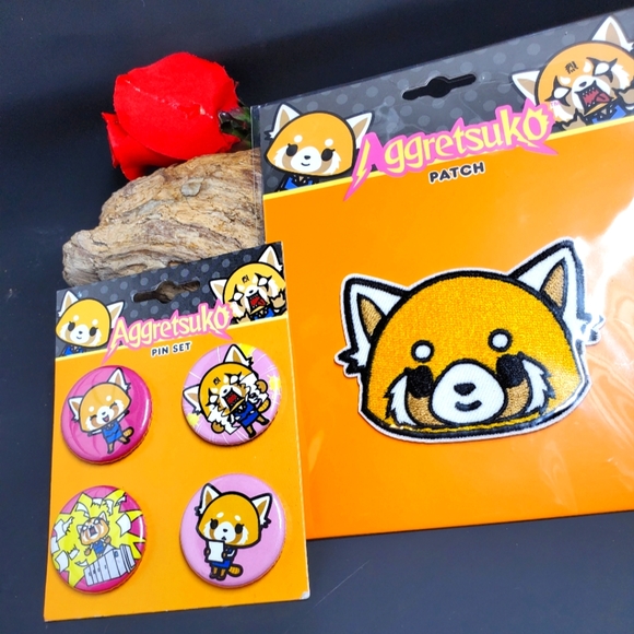 Hot Topic | Other | Aggretsuko Gift Set 4 Button Pins Iron On Patch New ...